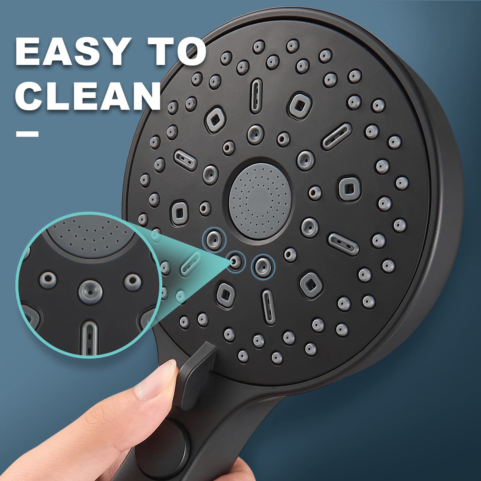 Heemli 12 Functions Shower Head with handheld, Hand held Shower with ON/OFF Pause Switch, High Pressure Shower Head Set with Hose Adjustable Bracket Rubber Washers - Black - U.S. Design Patents