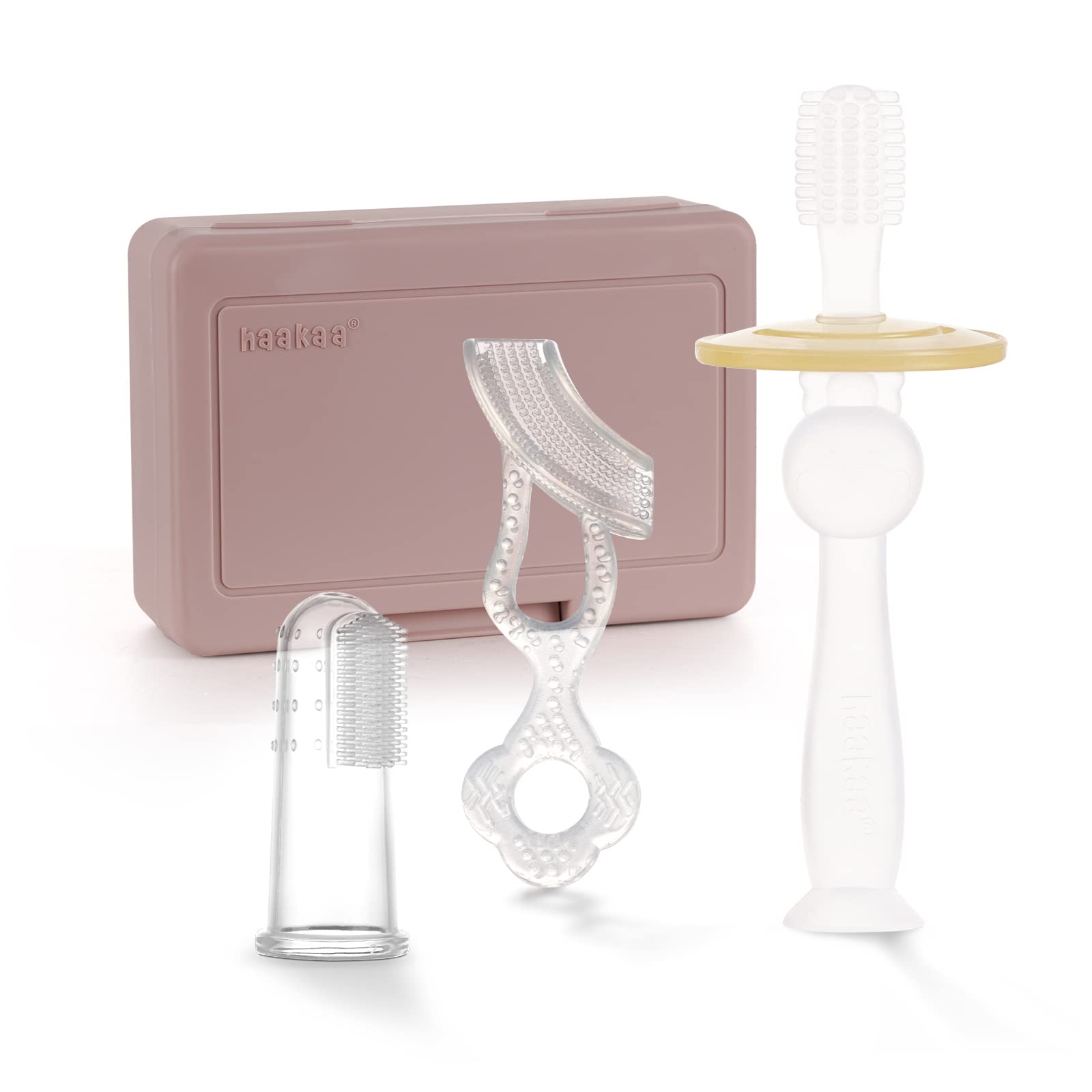 haakaa Training Toothbrush Set Oral Care Kit, Soft Silicone Toothbrush for Baby, Infants, Toddlers & Kids, Bluestone
