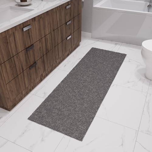 Ottomanson Luxury Collection Indoor Solid Design Rubber Back 2x6 Soft Pile Shag Rug for Hallway, Entryway, Kitchen, Living Room, Bedroom, Bathroom, Runner-2' x 6', Dark Gray