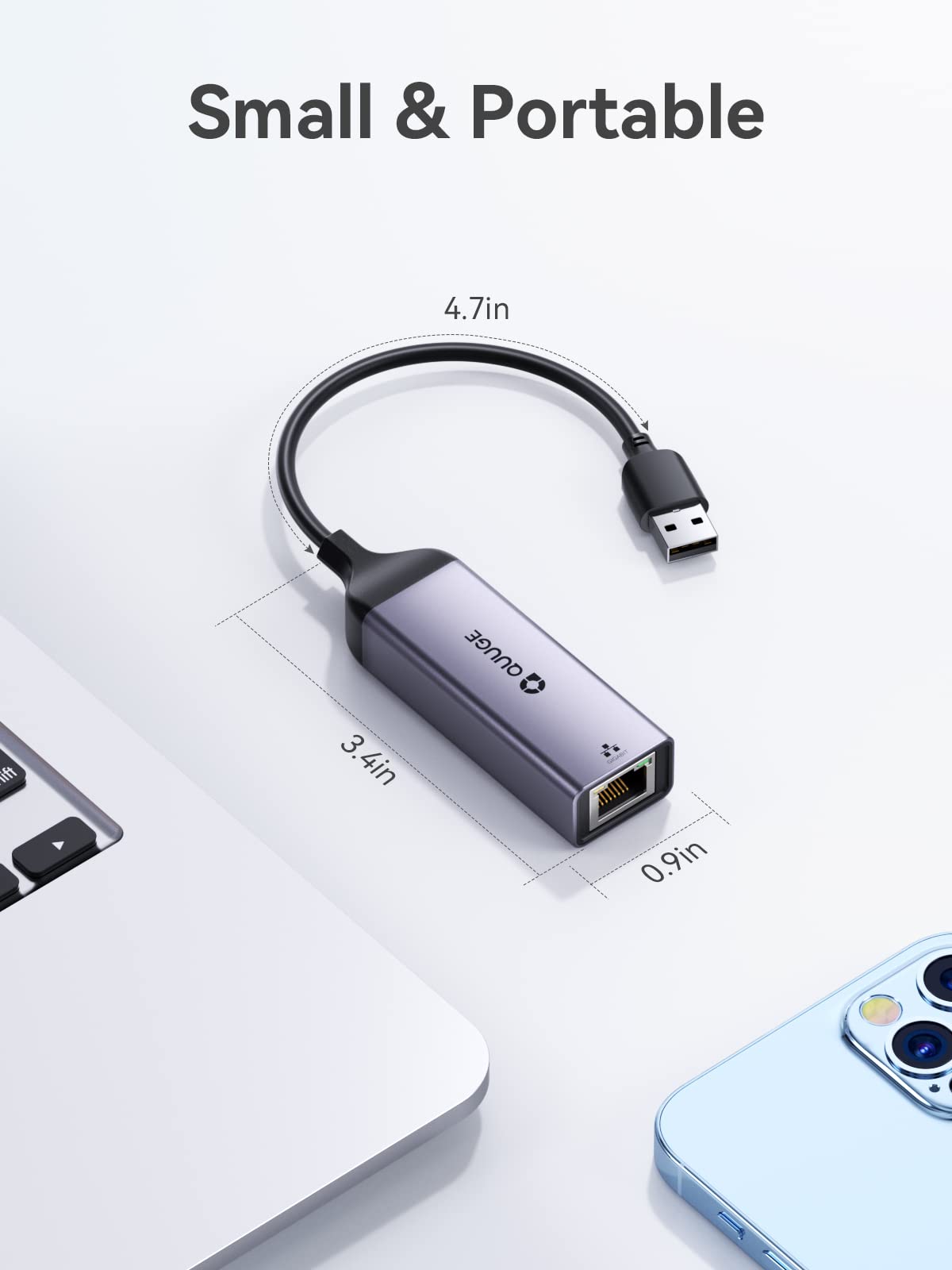 USB to Ethernet Adapter, Plug & Play USB 3.0 to 1000 Gigabit RJ45 LAN Ethernet Adapter for Laptop, Aluminium Portable USB Network Adapter Compatible for Nintendo Switch MacBook PC Mac Window - QUUGE