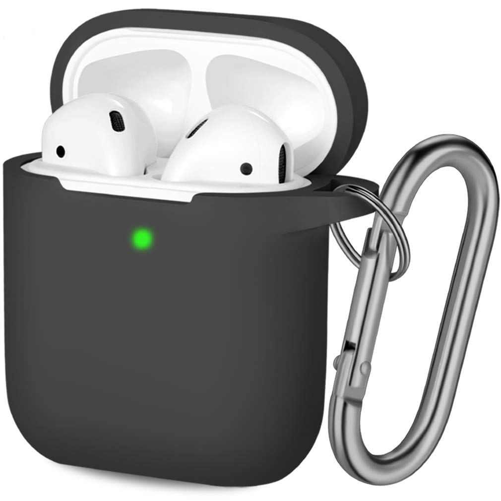 Hamile Cover Compatible with AirPods Case, Soft Silicone Protective Covers Skin (Front LED Visible) Designed for Airpod 2/ AirPod 1 Cases with Keychain Accessories, Women Girls Men Boys,Black