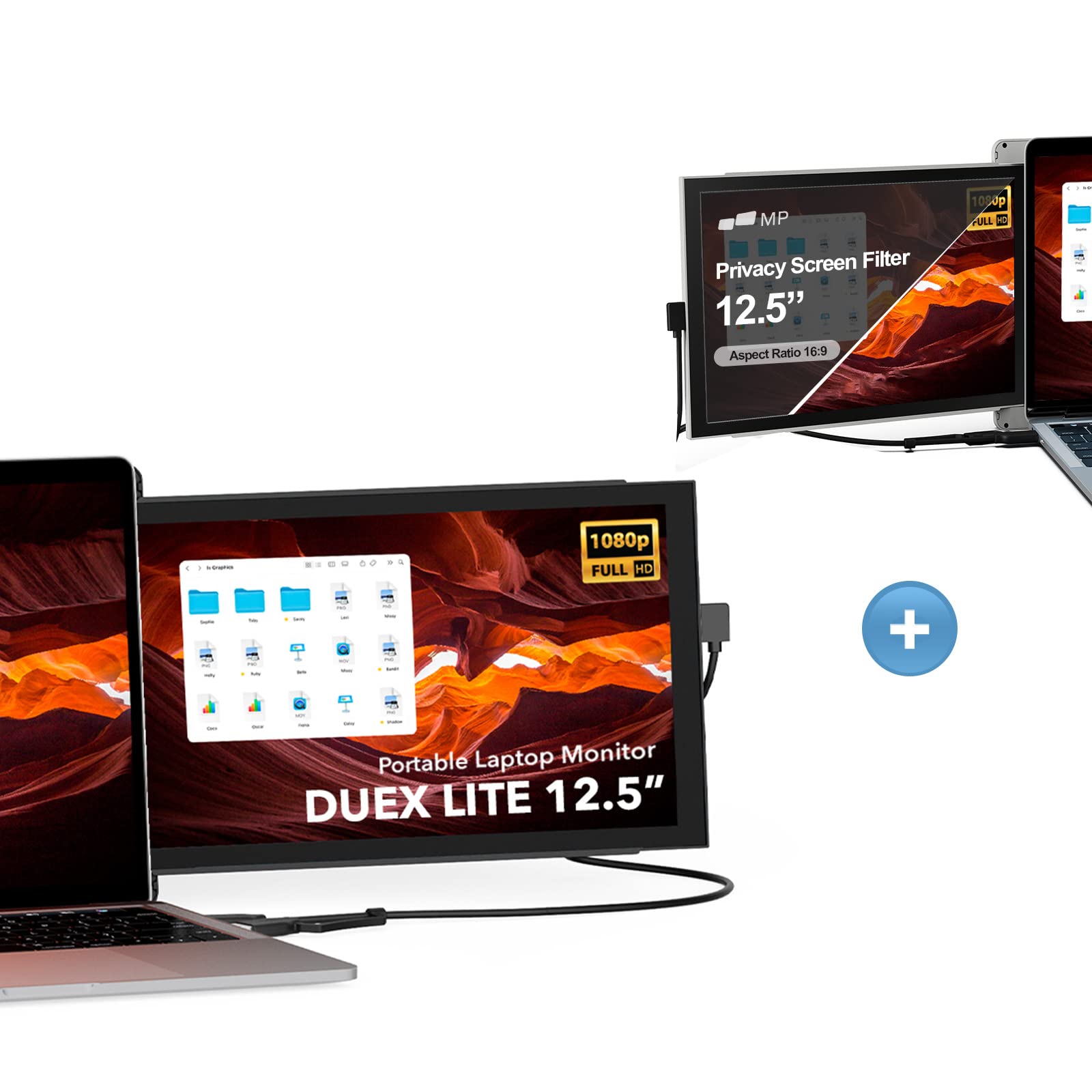 Duex New Mobile Pixels Lite with Laptop Privacy Screen, 12.5" Full HD IPS Dual Monitor for laptops, USB C/USB A Powered Plug and Play Portable Display (1*Grey and Privacy Screen)