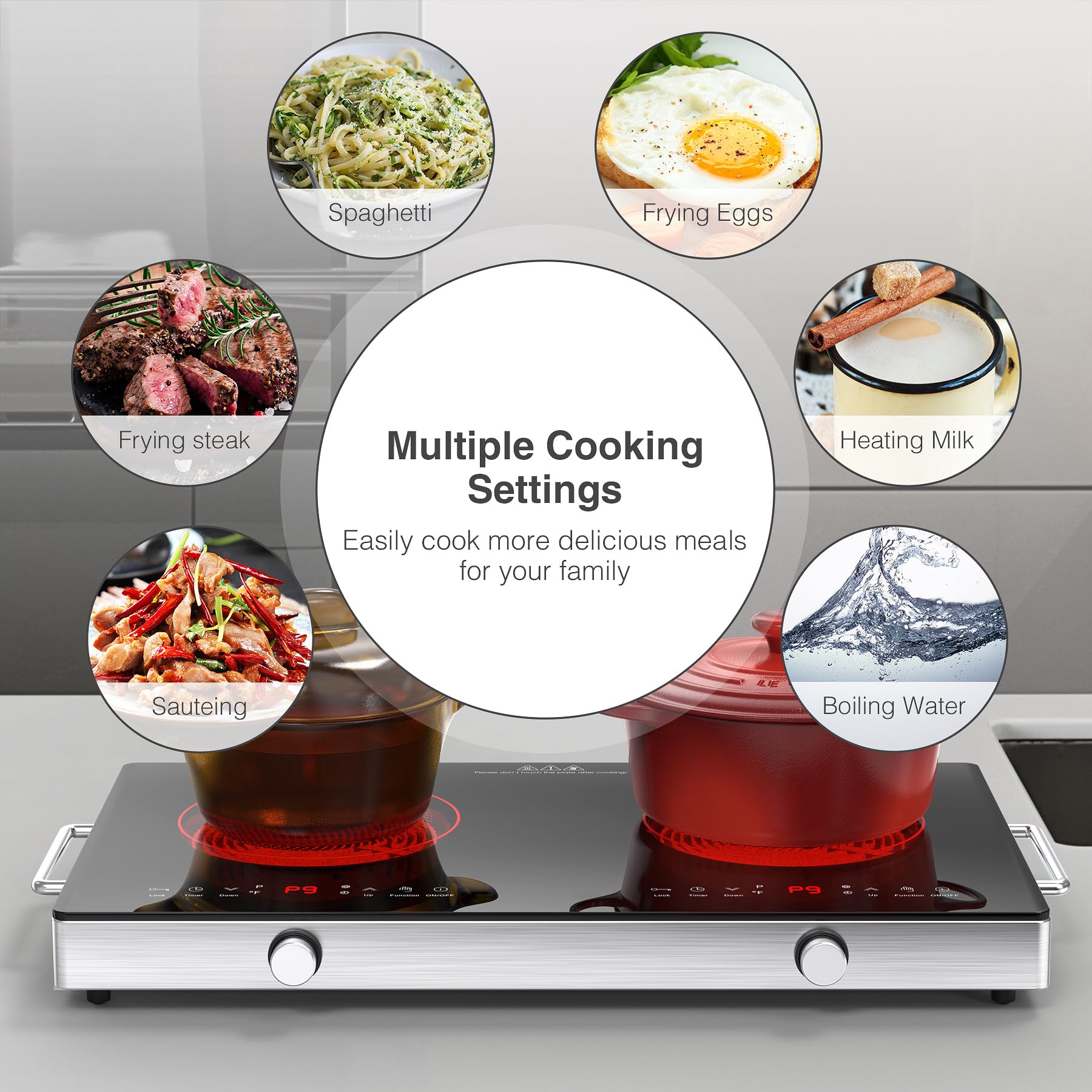 VBGK Induction Cooktop, 1800W Single Burner Electric cooktop,Induction Stove Top with Large LCD Sensor Touch, Induction Hot Plate with 9 Temperature Levels, Child Safety Lock & 4H Timer
