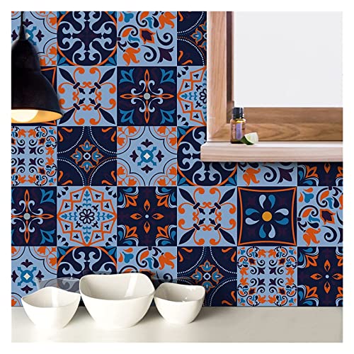 Tile Stickers Pattern Orange Blue Stick on Tiles Bathroom PVC Self Adhesive Wall Tiles Kitchen Stick on Wall Tiles Waterproof Peel and Stick Floor Tiles Self Adhesive Tiles for Walls
