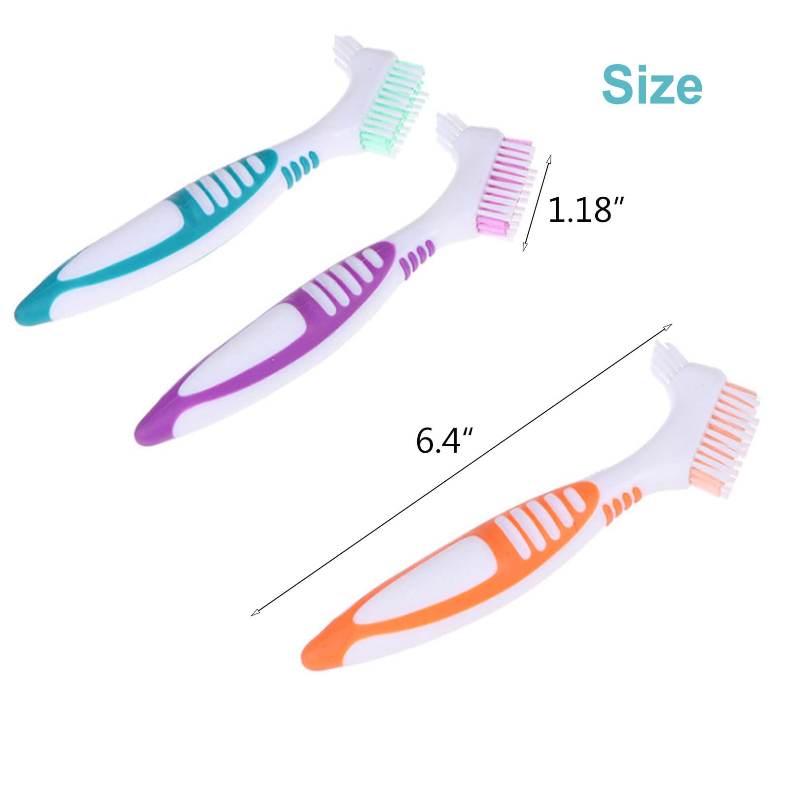 Wenplus 4 Pieces Denture Cleaning Brush Double Sided Denture Toothbrushes Portable False Teeth Brush, 4 Colors (WEP-247O)