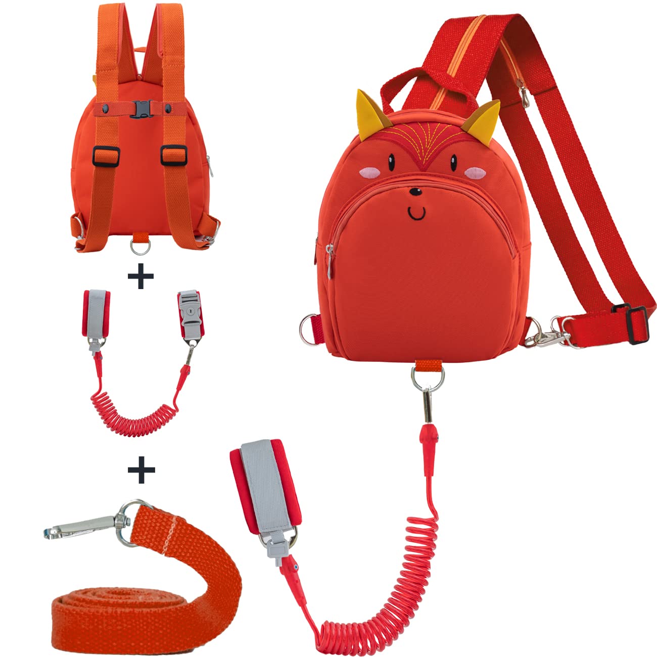 Kids Boys Girls Convertible Chest Bag Mini Backpack with Anti-Lost Leash Child Kids Wrist Link Wristband (Fox)