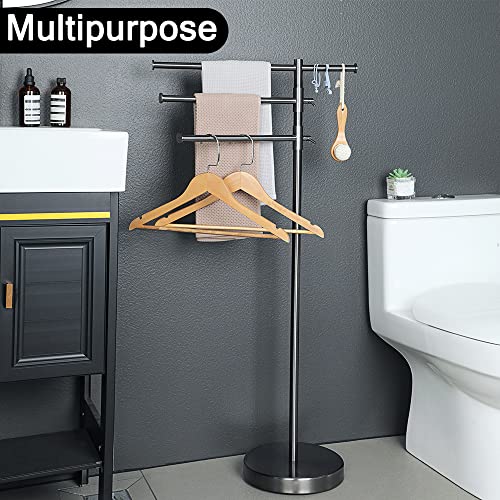 Sayayo Freestanding Towel Rack for Bathroom, 39 Inch Towel Holder for Bathroom Towel Stand Floor with 3 Adjustable Towel Bar, GunmetalÂ