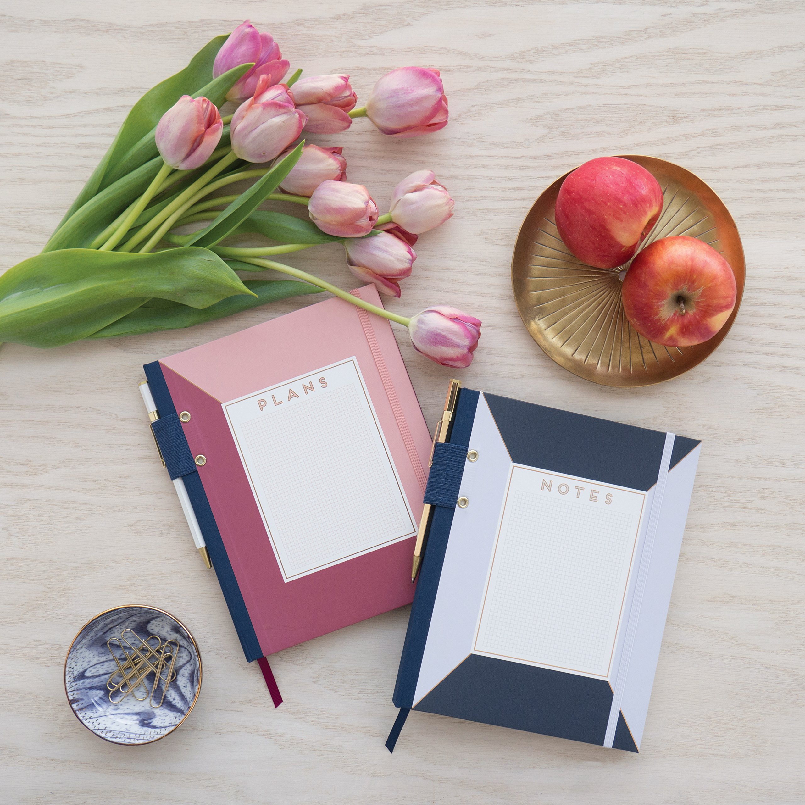 DesignWorks Ink Hard Cover Journal with Pen Holder, Grid Notes