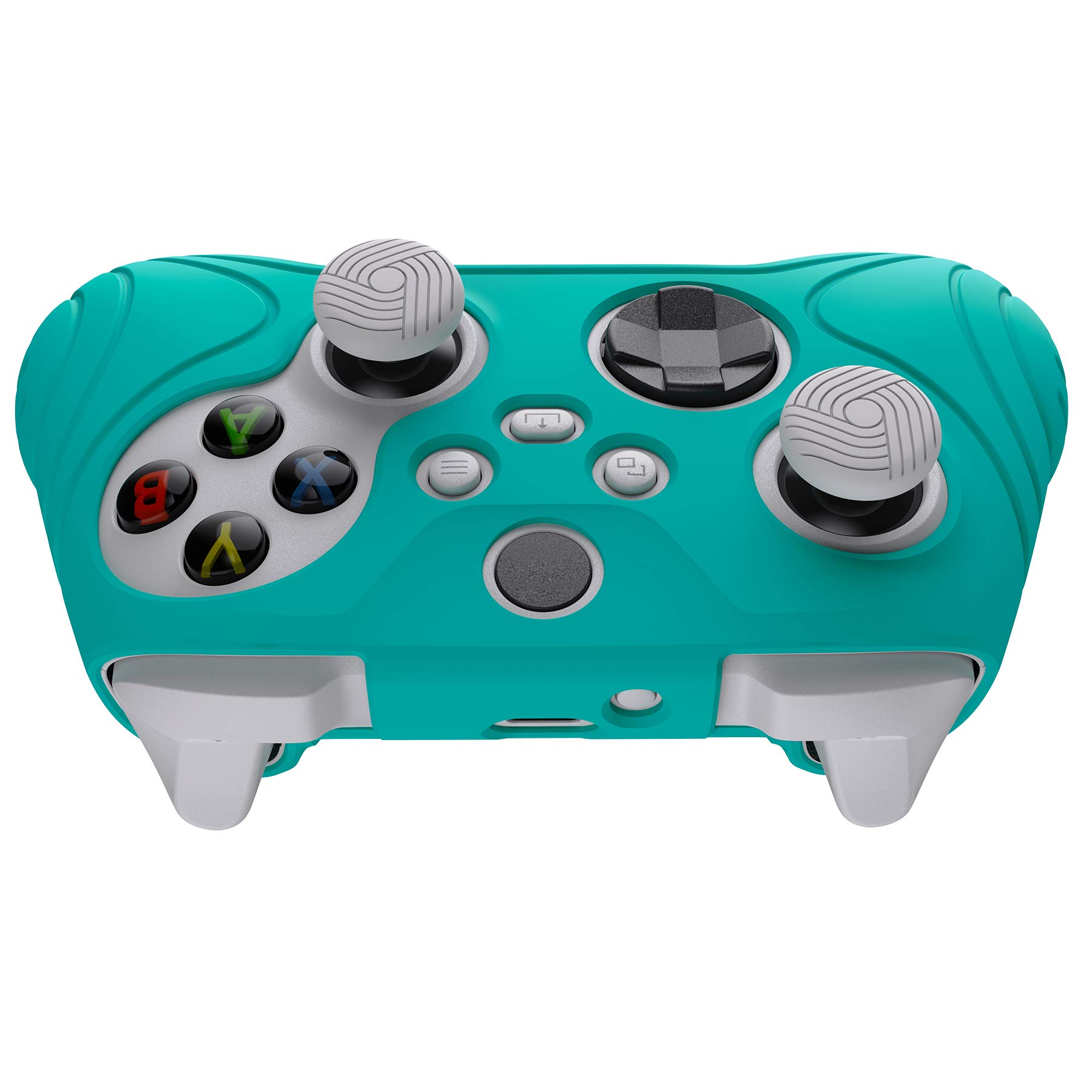 eXtremeRate PlayVital Samurai Edition Aqua Green Anti-Slip Controller Grip Silicone Skin for Xbox Core Controller, Ergonomic Protective Case Cover for Xbox Series S/X Controller w/Thumb Grips