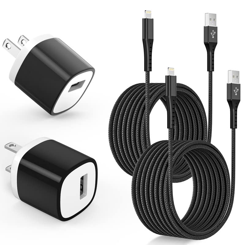 iPhone Charger,Long 10ft Apple Charger for iPhone 2Pack[Apple MFi Certified] Braided Fast Charging Lightning Cable Cord USB Wall Charger Block Plug for iPhone 13 12 11 Pro Max XR XS X 8 Plus 7 SE iPad