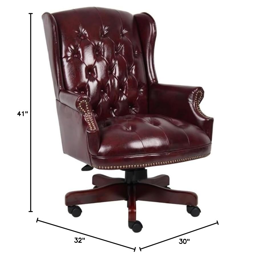 Scranton & Co Traditional Faux Leather High Back Tufted Executive Chair in Red