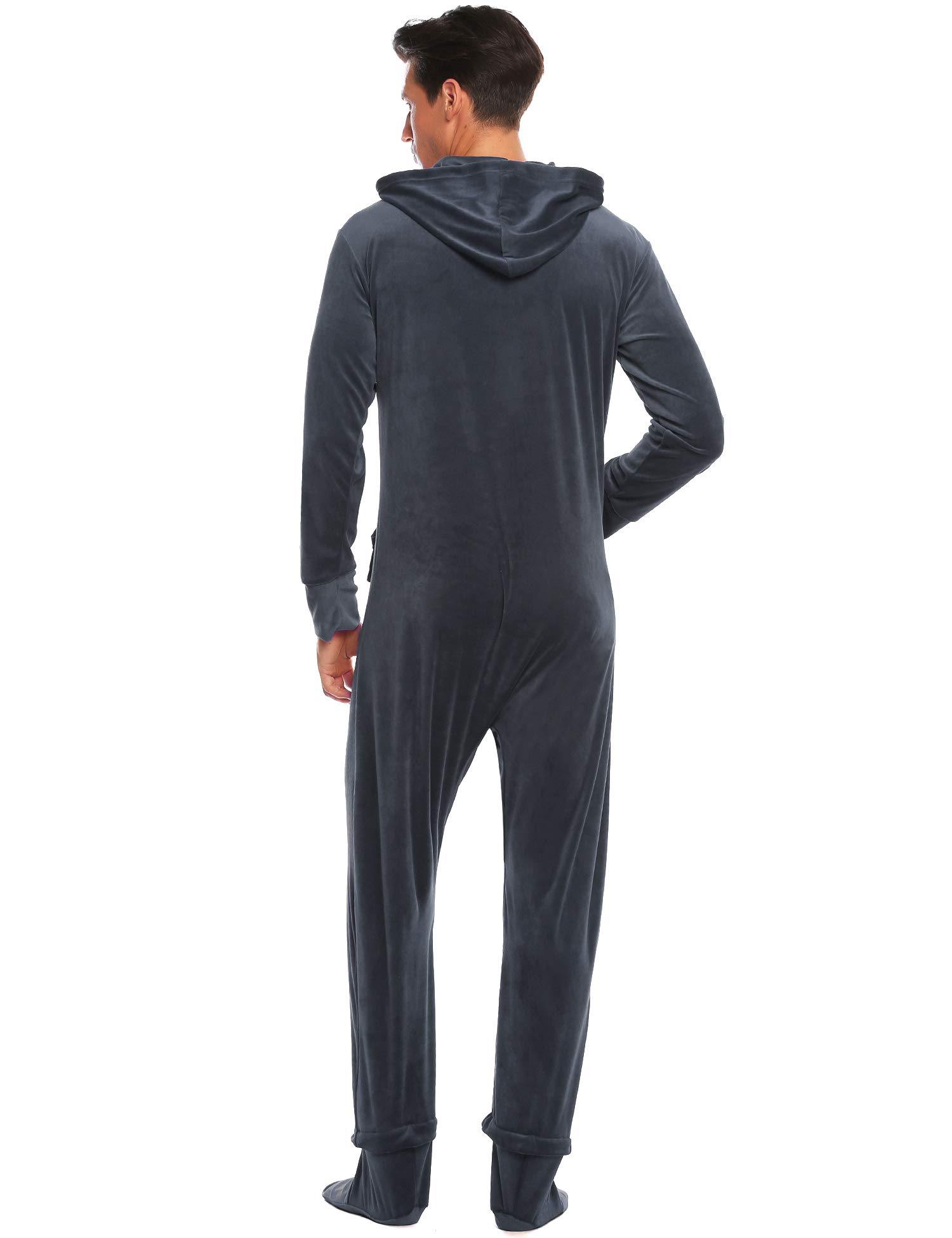 Ekouaer Men's Solid Onesie Jumpsuit One Piece Footed Pajamas Playsuit Dark Gray