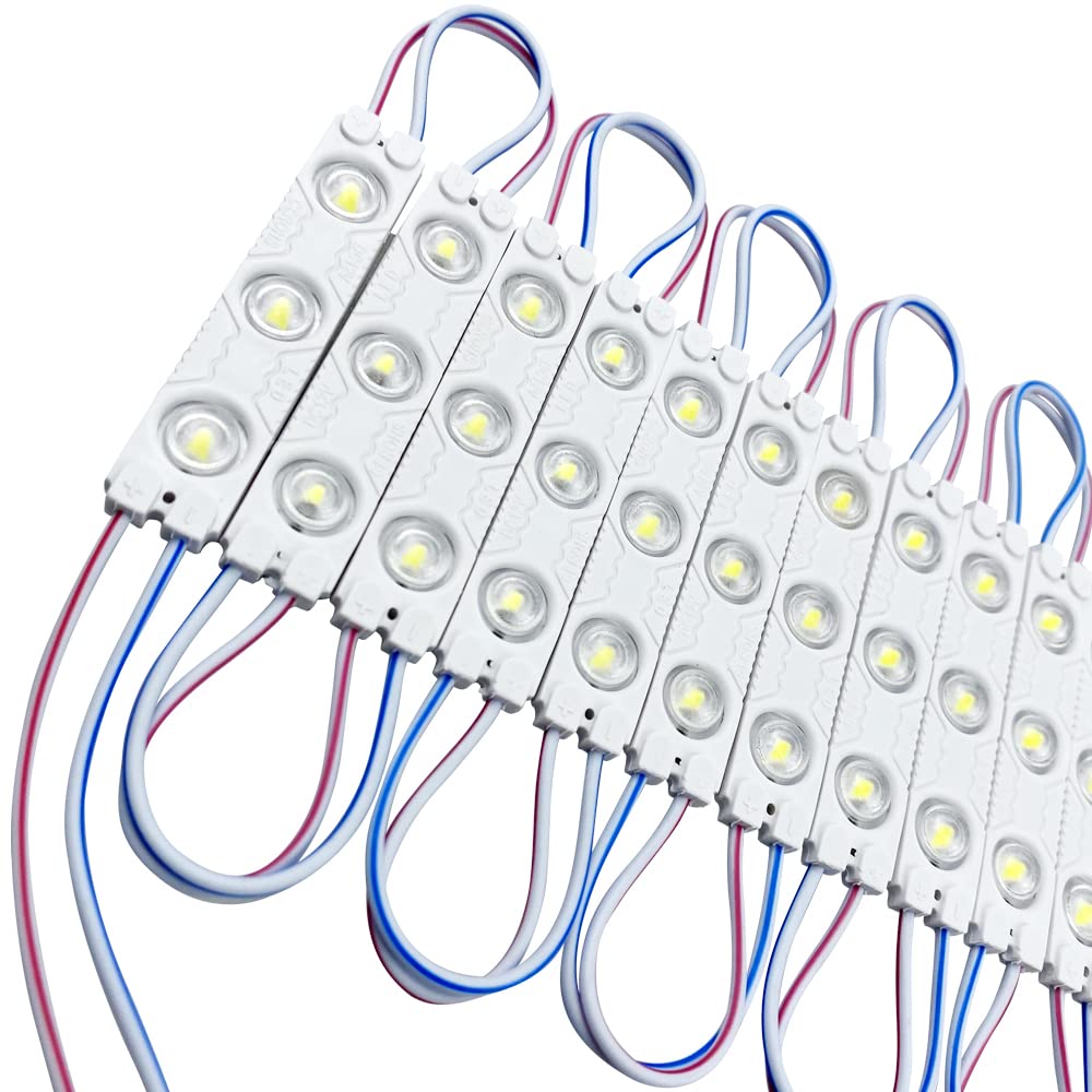 Yolu 20pcs Super Bright 3 LED Injection Module Strip Lights 5630 SMD LEDs with Lens 12V Light for Letter Sign Advertising Signs Storefront Garage-White