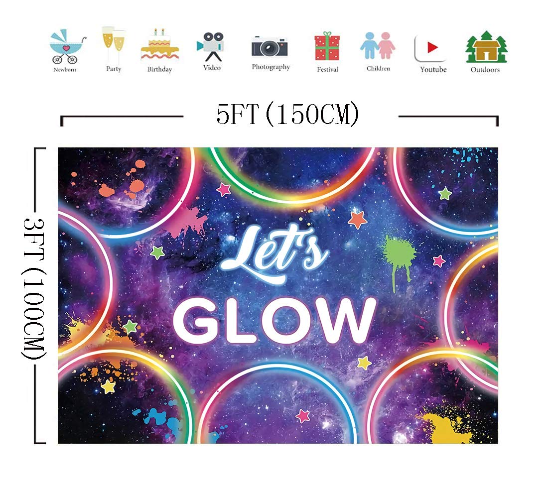 DULUDA 5X3FT Glow Neon Party Backdrop Colorful Laser Ray Splatter Photography Background Graffiti Spray Paint Disco Retro Dance in The Dark Night Birthday Banner Decorations Photo Booth Props BD44F