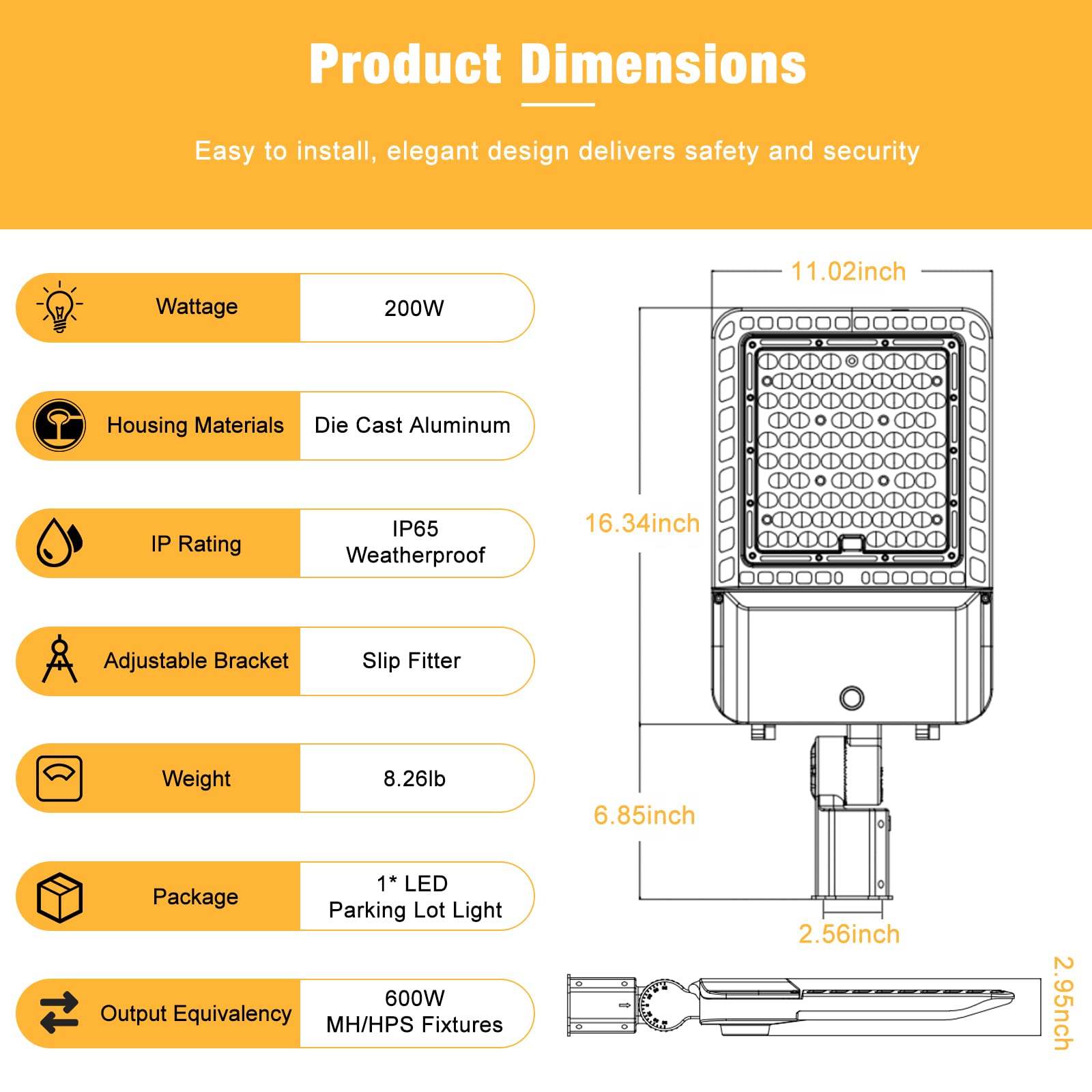 JC-LGL 200W LED Parking Lot Lights Bundle L-Shape 90 Degree Wall Mount Bracket