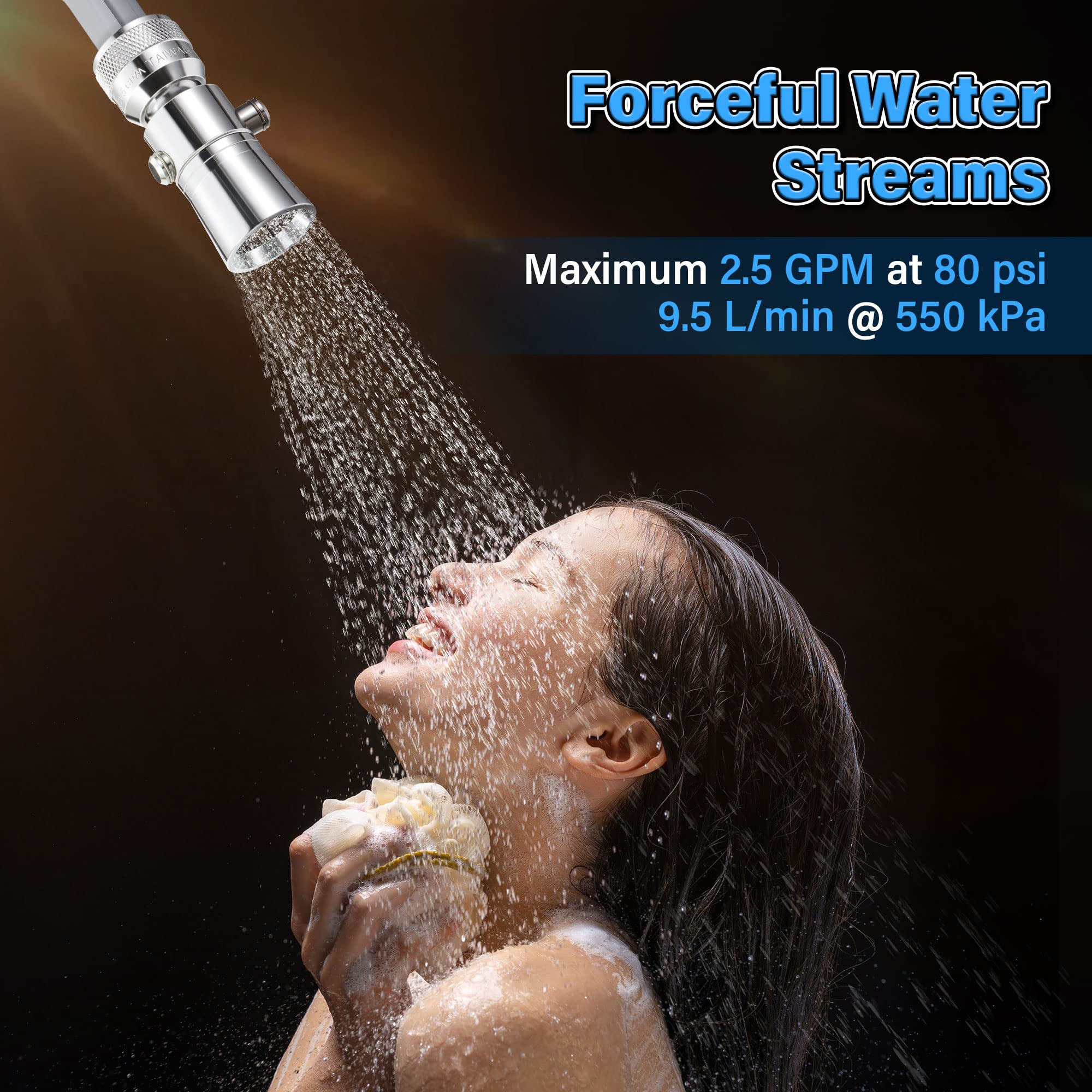 Enhon 1 Set 2 Setting Pivoting Single Spray Shower Head with Shut Off Valve Replacement for 52652-PK Compatible with Delta Shower 2.5 GPM Brass Water Saving Shower Head Chrome 1" Diameter Spray Face