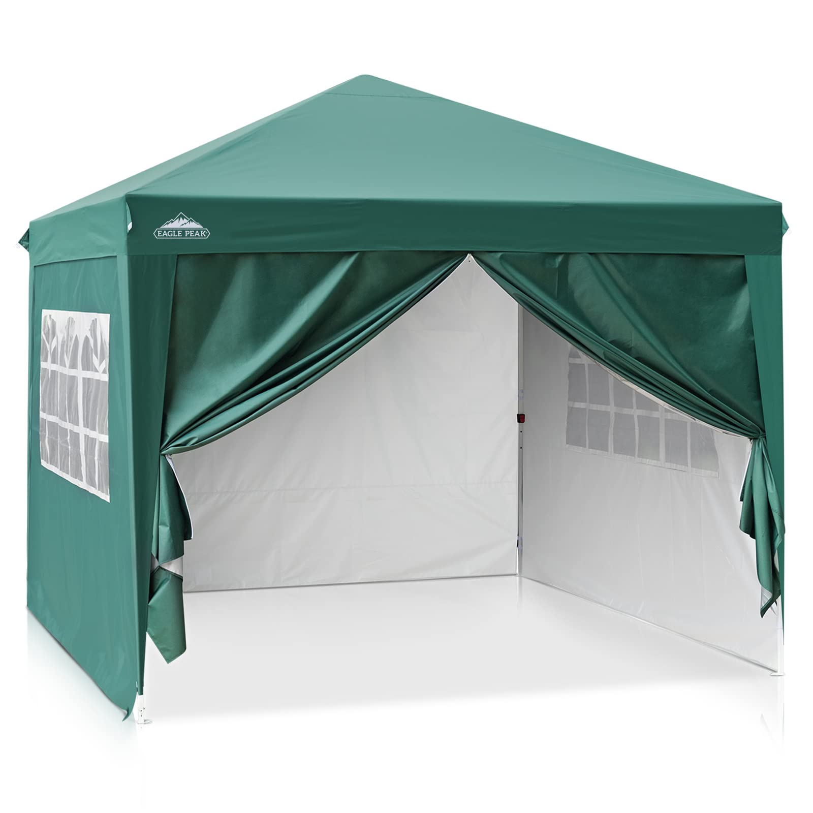 EAGLE PEAK 10x10 Pop Up Canopy Tent with 4 Side Walls, Easy Set up Shelter with 100 Square Feet of Shade, Green