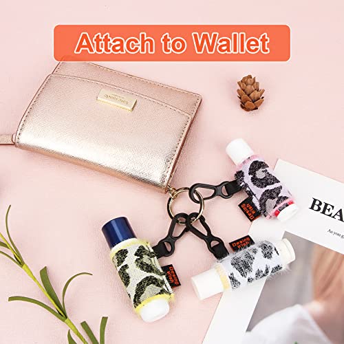 Desing Wish Chapstick Holder Keychain Sleeves Fluffy Leopard Print Lip Balm Holder Keychain Cute Portable Anti-Lost Chapstick Key Chain Holders 6 Pack (2 Pink/ 2 Yellow/ 2 White)