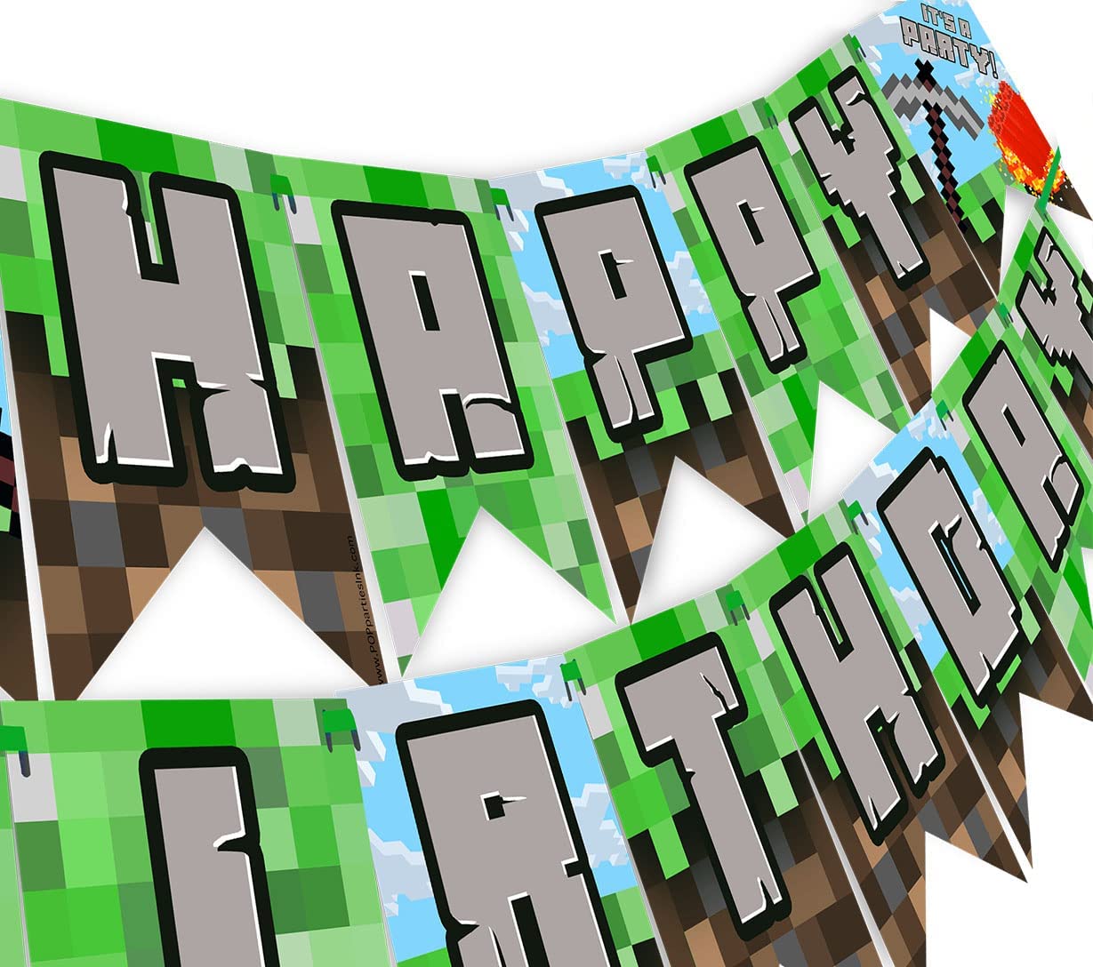 Gaming Pixel Blast Happy Birthday Banner - Pixel Party Supplies - Miner Party Decorations - Blast