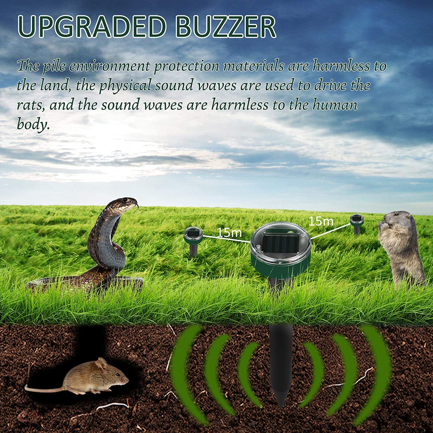 JL JIA LE Solar Mole Repellent 8 Pack Outdoor Ultrasonic Gopher Control Spikes Waterproof Sonic Device Ultrasonic Gopher Repellent