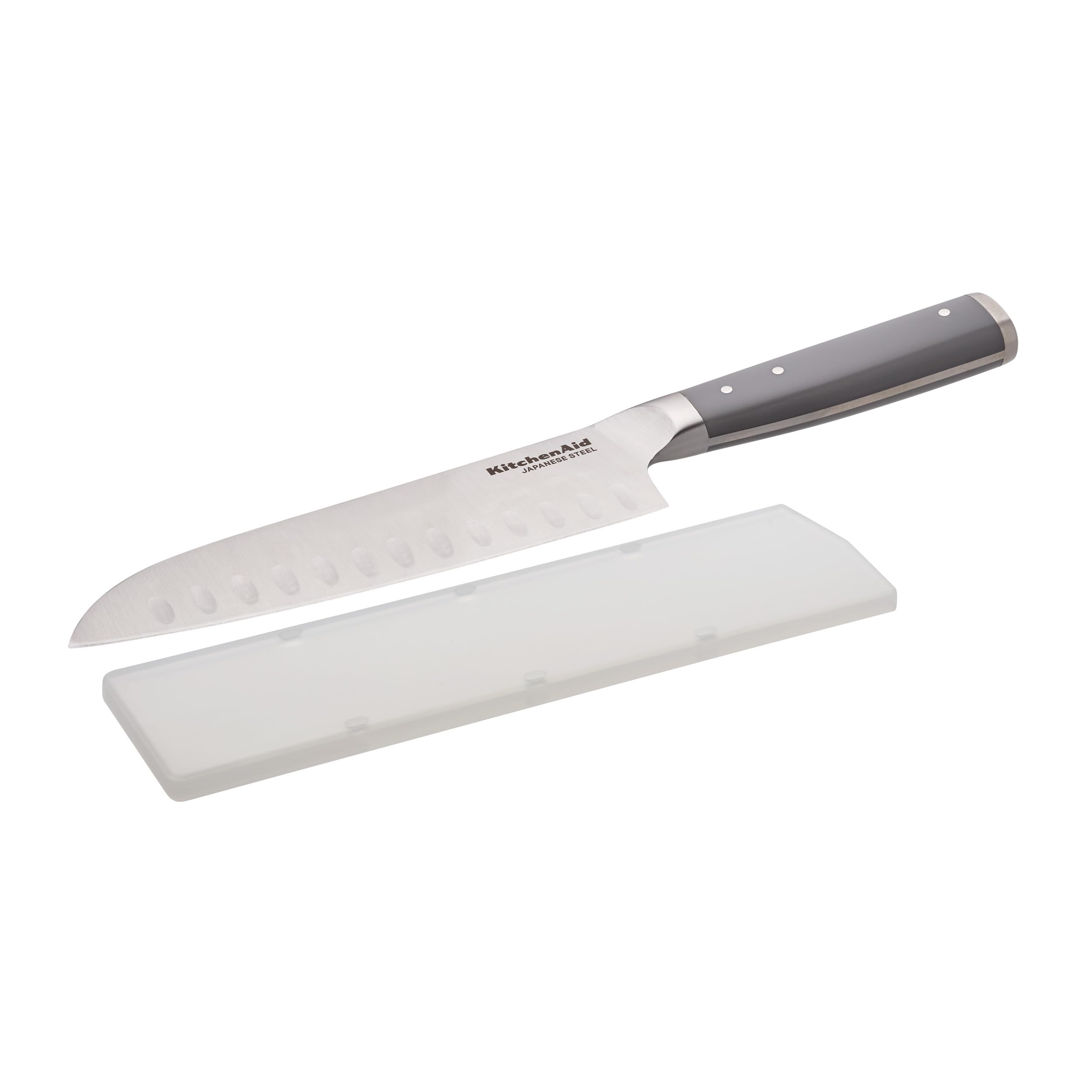 KitchenAid Gourmet Forged Santoku Custom-Fit Cover, Sharp Kitchen Knife, High-Carbon Japanese Stainless Steel Blade, 7 Inch, Gray
