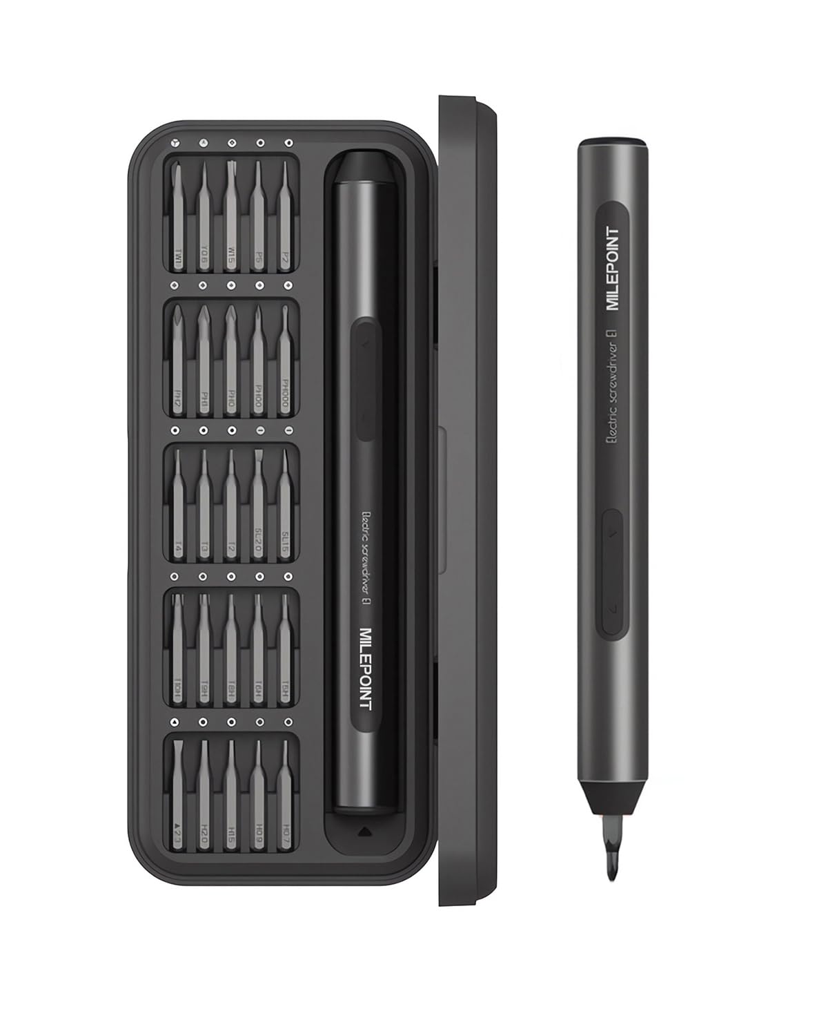 Mini Electric Screwdriver Set Rechargeable Precision Screwdriver 26 in 1 with 25 S2 Magnetic Bits 3.7V Small Screwdriver Kit for PC, Eyeglass, Laptop, Watch - Space Gray