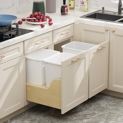 LuminaLumber 35 Quart Kitchen Trash Can, Plastic Wastebasket Waste Bin, Lightweight Slim Garbage Can for Kitchen, Bathroom, Living Room, White - 1PCS