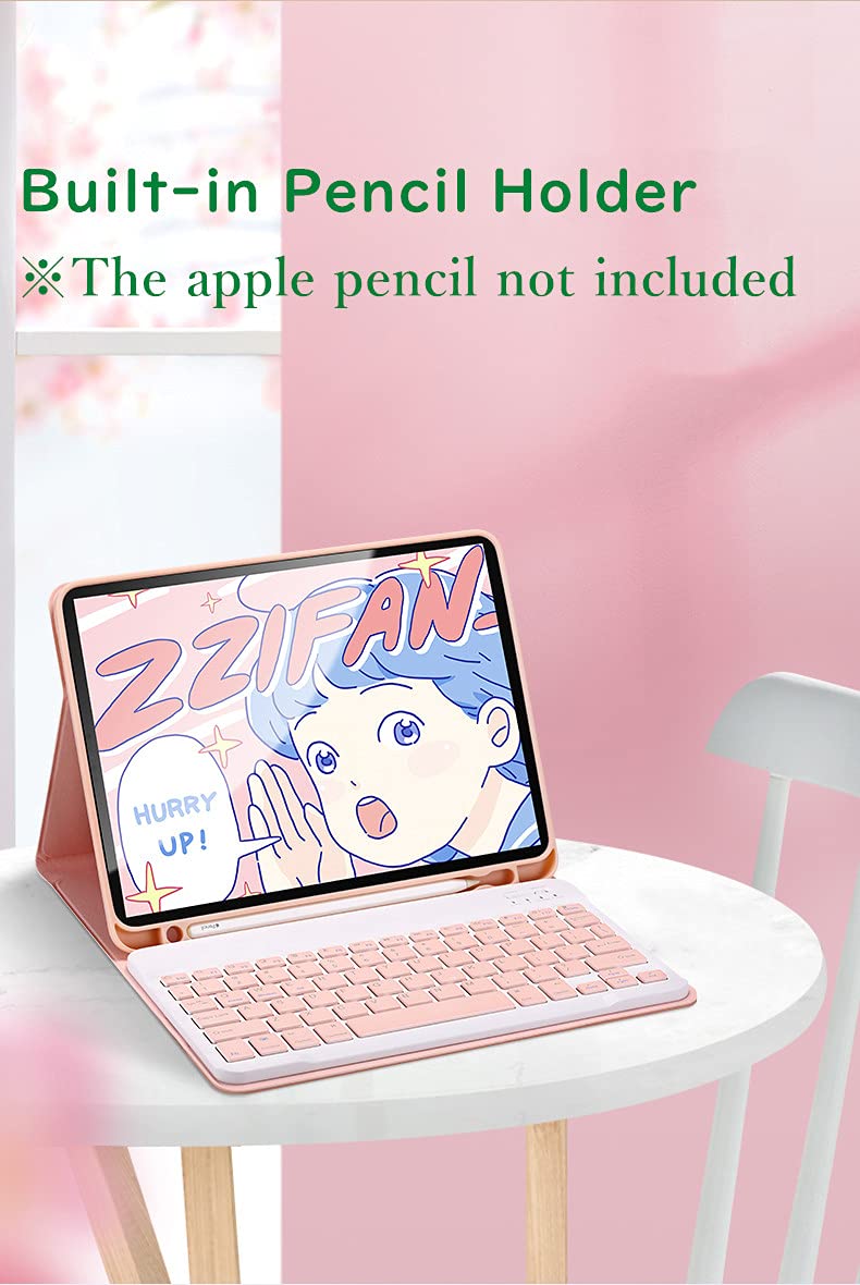 iPad 10th Generation 2022 Keyboard Case Cute Color Keyboard Detachable Bluetooth Keyboard Cover with Pencil Holder for iPad 10 10.9 inch (Dark Pink)