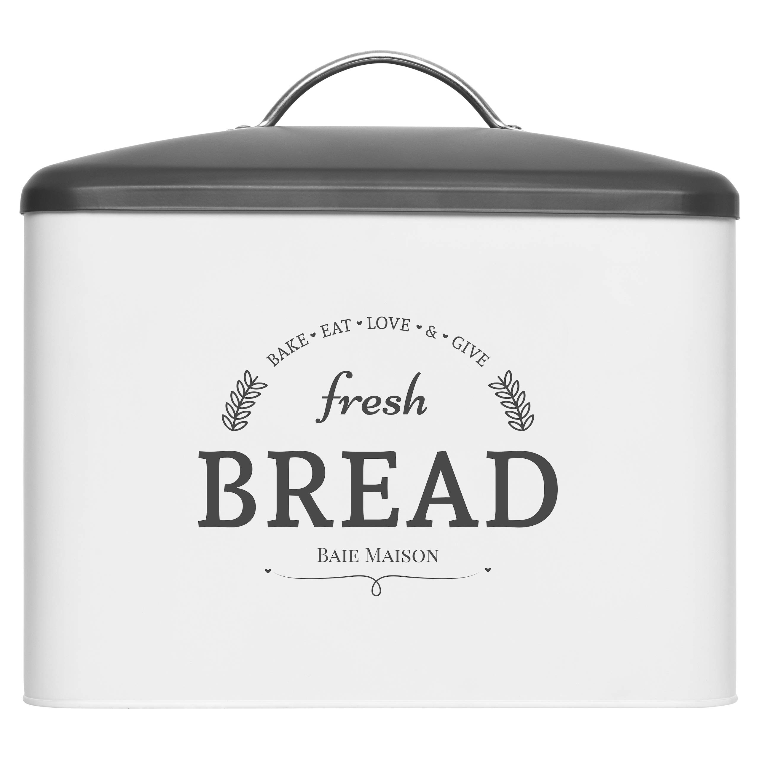 Extra Large White Farmhouse Bread Box for Kitchen Countertop - Breadbox Holder Fits 2+ Loaves - Bread Storage Container Bin - Rustic Bread Keeper Vintage Metal Kitchen Decor for Counter (Grey Lid)