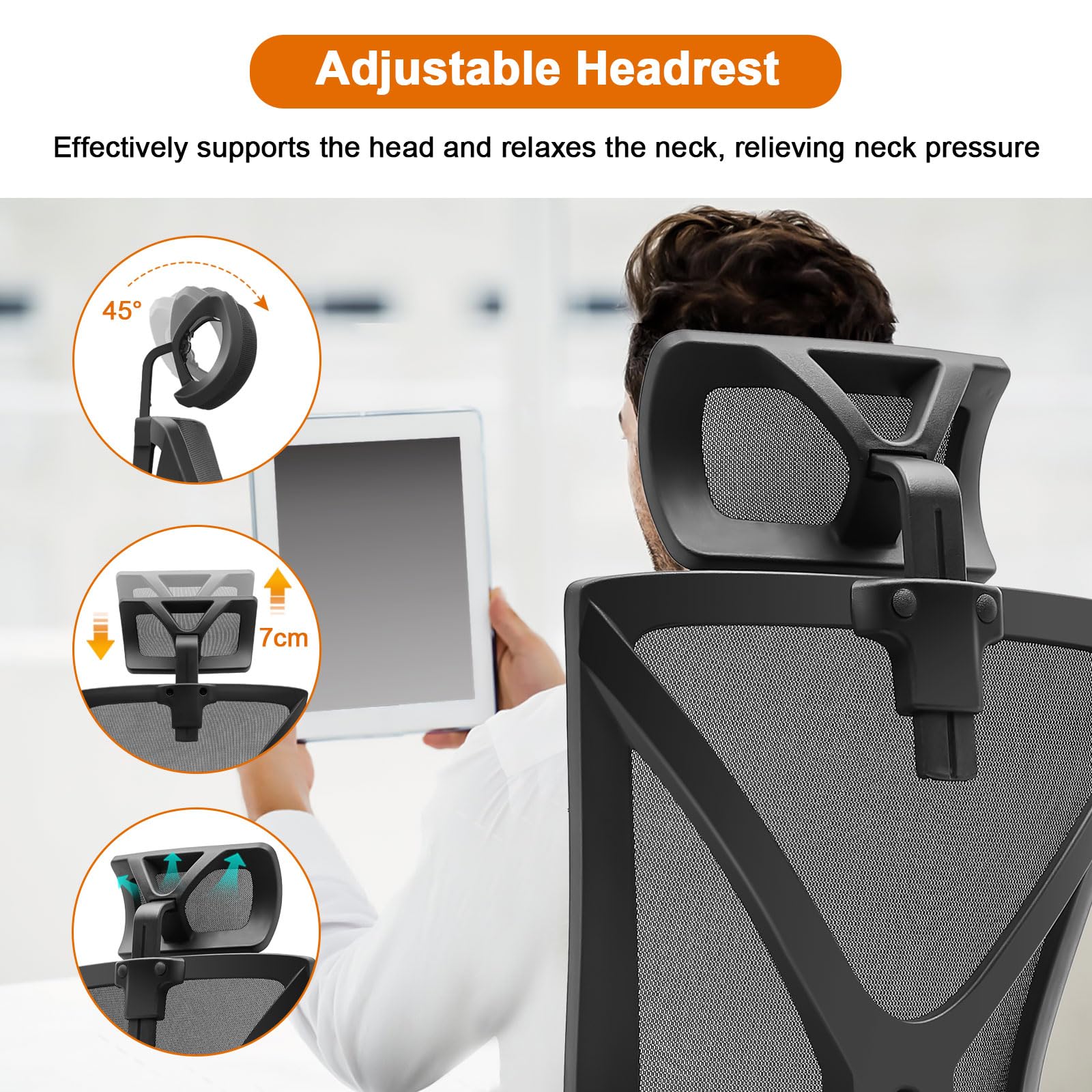 Ergonomic Mesh Office Chair, Home Office Desk Chairs with Adjustable Lumbar Support, 2D Headrest, 135 °Tilt Function, Computer Chair with Thicken Cushion, Swivel Executive Task Chair for Home,350lb