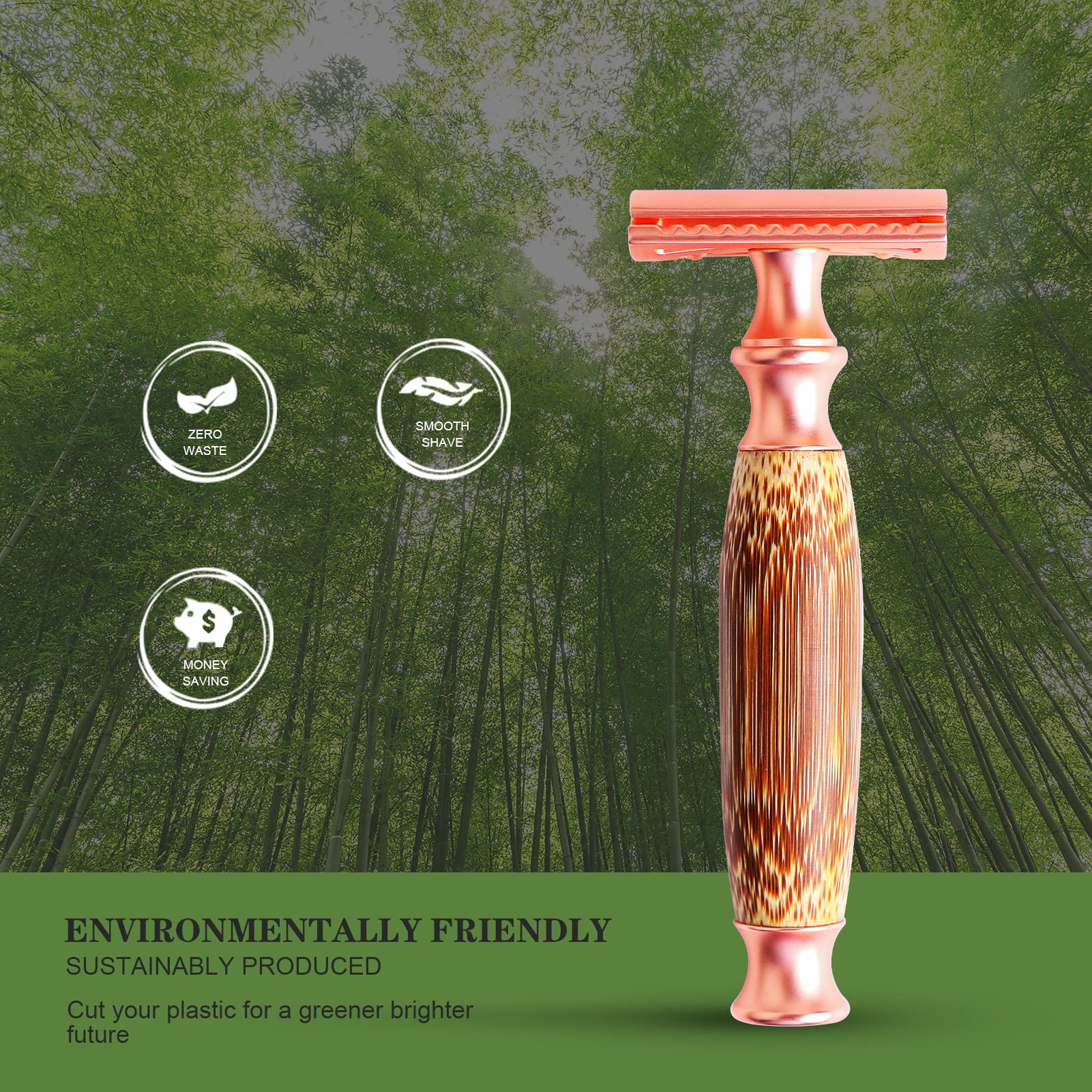 Yoseng Safety Razor | Rose Gold Double Edge Safety Razor for Men or Women,Eco Razor with Natural Bamboo Handle -sustainable products l Zero plastic(with 10 Blades)