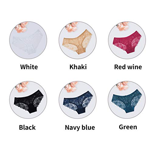 Sunm Boutique 6 Pack Womens Underwear Invisible Seamless Bikini Lace Underwear Half Back Coverage Panties (Multicolour, Large)