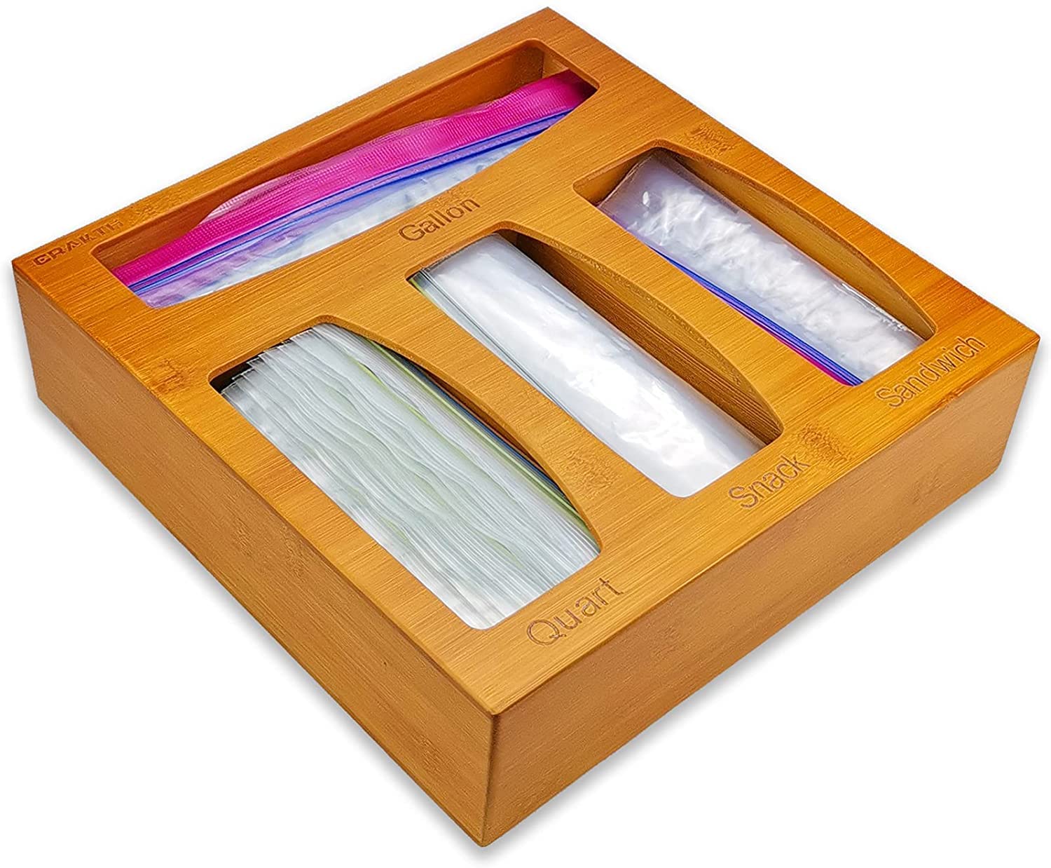 HMNL INC HOME Ziplock Bag Storage Organizer for Cabinet Drawer, Baggie Organizer Box and Ziploc Bag Organizer, Hefty For Ziploc, Gallon, Quart, Sandwich & Snack Variety Size Bags