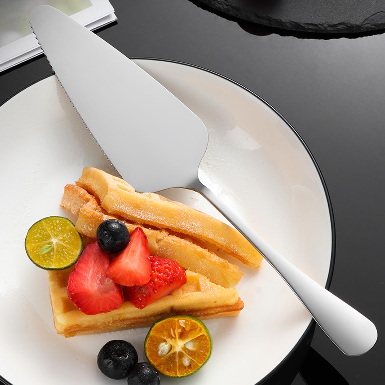 Pie Cake Server, 9 inch Stainless Steel Pie Server Cake Pizza Cutter Tart Dessert Slicer, 2Pcs Cake Cutter Set forParty Wedding Birthday Anniversary, Dishwasher Safe (Silver)