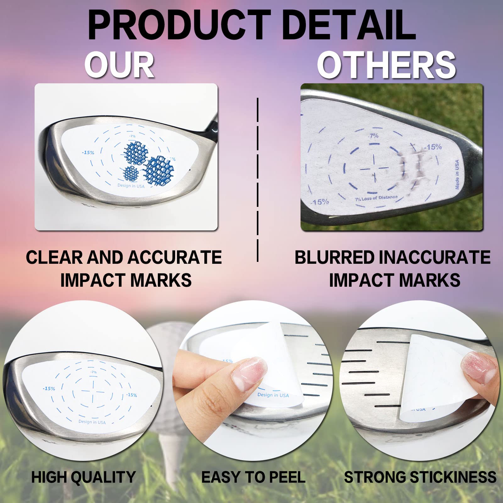 FINGER TEN Golf Club Impact Tape Labels 200/250/375/400/500 Stickers Oversized for Irons Driver Woods Professional Golf Ball Hitting Recorder Swing Trainer (Blue-375 Stickers (Woods+Irons+Putters))