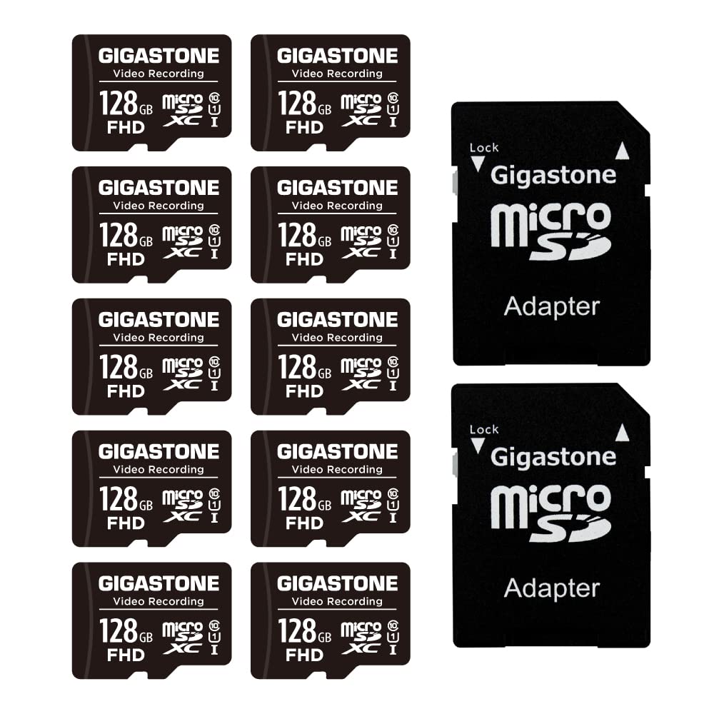 Gigastone 128GB 10-Pack Micro SD Card, 4K Video Pro, GoPro, Surveillance, Security Camera, Action Camera, Drone, 85MB/s MicroSDXC Memory Card UHS-I Class 10, with Adapter