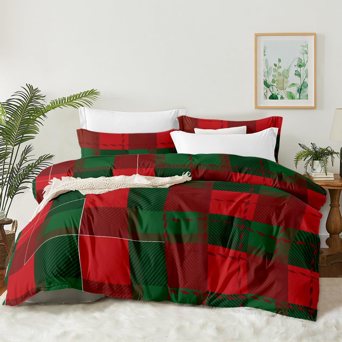Menkala Christmas Comforter Cover Full Size,Plaid Duvet Cover for Boys Girls,Merry Christmas Bedding Sets 3 Pieces,Breathable, Soft (No Comforter)