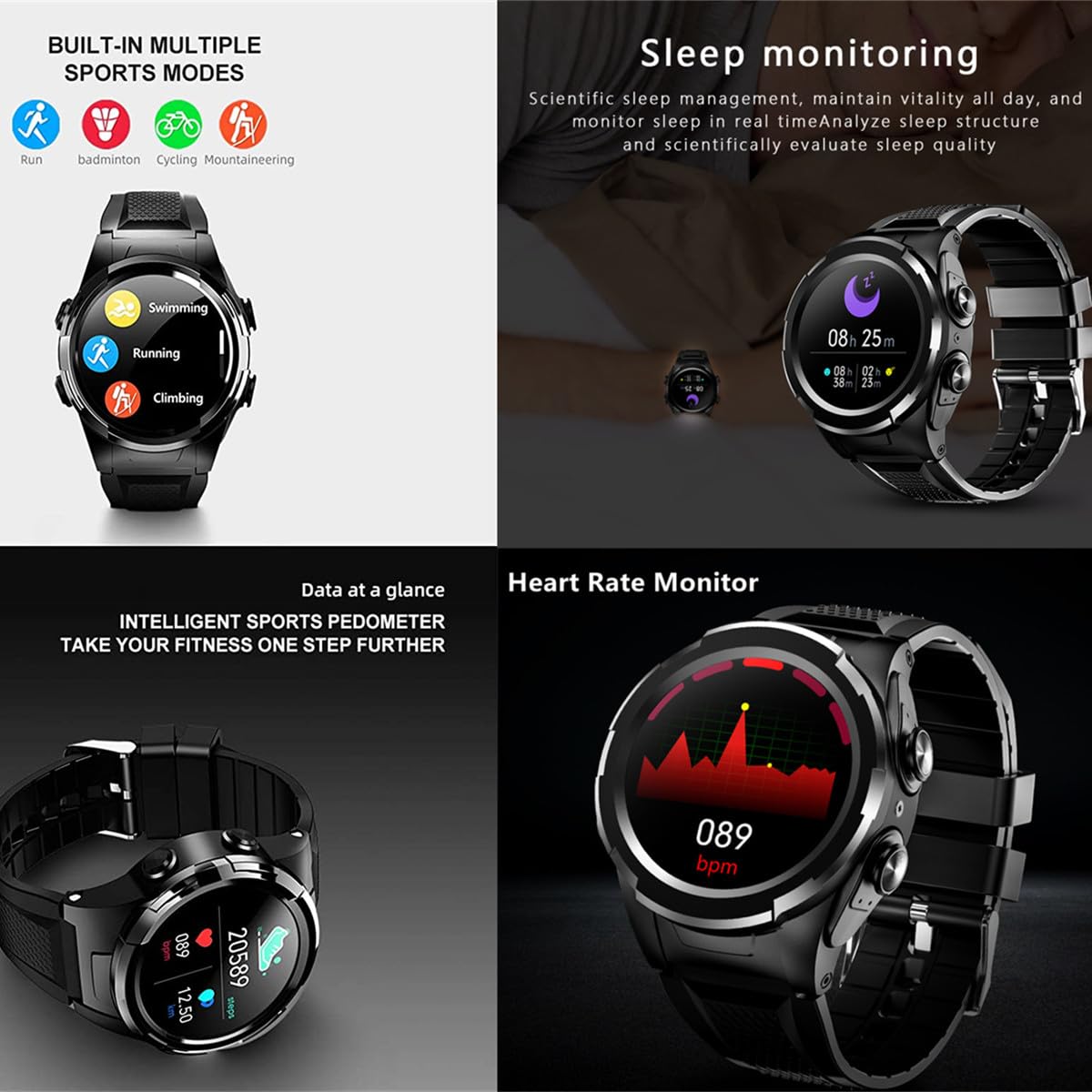 Rainbuvvy Smart Watch with Wireless Earbuds, 1.3 Inch Bluetooth 5.0 Waterproof & 2-in-1 TWS Bluetooth 5.1 Earphones, 320mAh Long Standby, Fitness Activity Tracker for Android iOS Phone (Steel-Black)