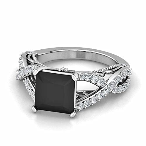 DESTINY JEWEL Black Princess Cut Diamond 2.25Ct Diamond Engagement Wedding Ring_13
