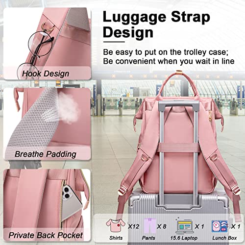 Weitars 15.6 Inch Laptop Backpack For Women School /Travel Backpack, Teacher Nurse Work Backpack with Lunch Box Compartment Bookbag Computer Backpack (Pink)