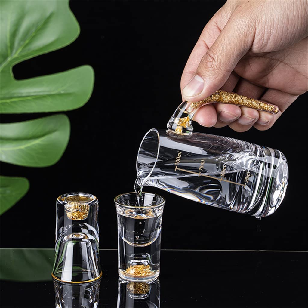 FZZDP Gold Foil Cup Wine Set Gift Glass Strong Glass Chinese Style Wine Set Shot Glasses Wine Glass Set