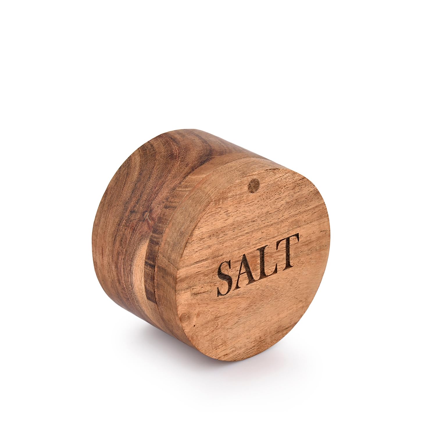 EDHAS Acacia Wood Round Condiment Pot with Magnetic Swivel Lids for Kitchen Countertop "Salt" Engraved on Lid (3.5β x 3.5β x 2.5β)