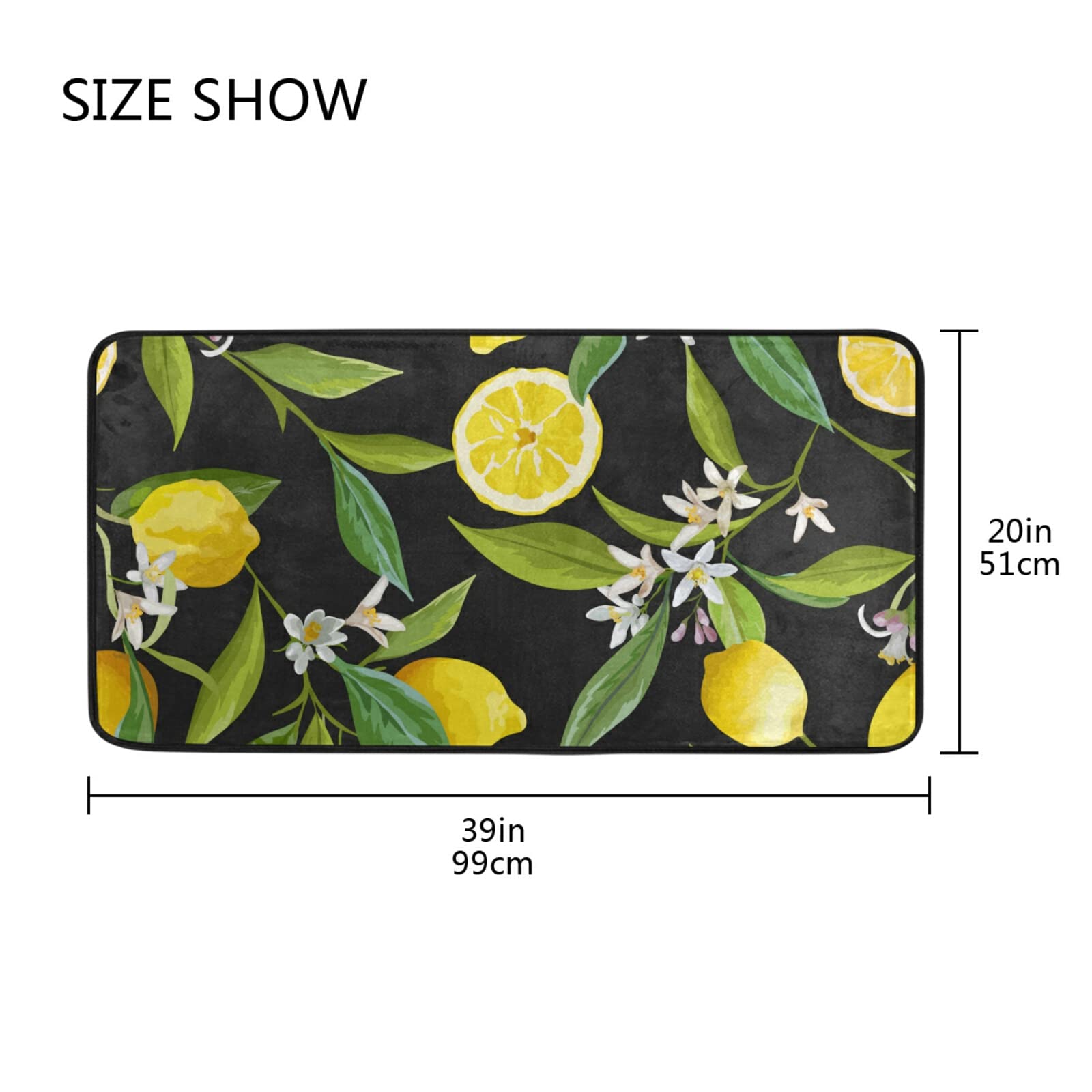 Fruit Lemon Floral Leaves Kitchen Floor Mat Non Slip Washable Doormat Runner Carpet for Bedroom Foyer Laundry Home Decor 20" x 39"