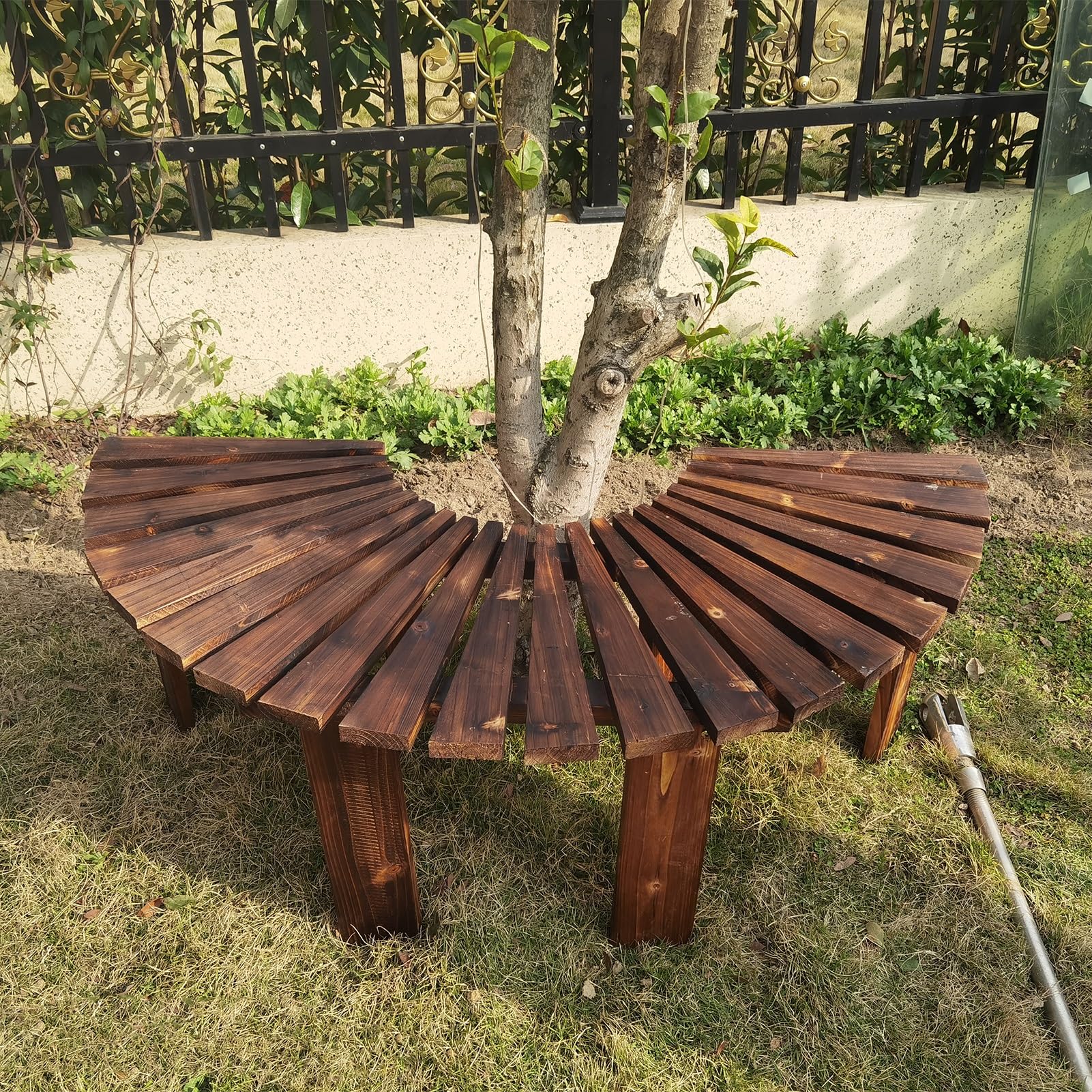 Outdoor Half Round Bench, Solid Wood Curved Benches, Semi Circle Wrap Around Tree Seating, Garden/Patio/Park/Lawn Natural Furniture Seat