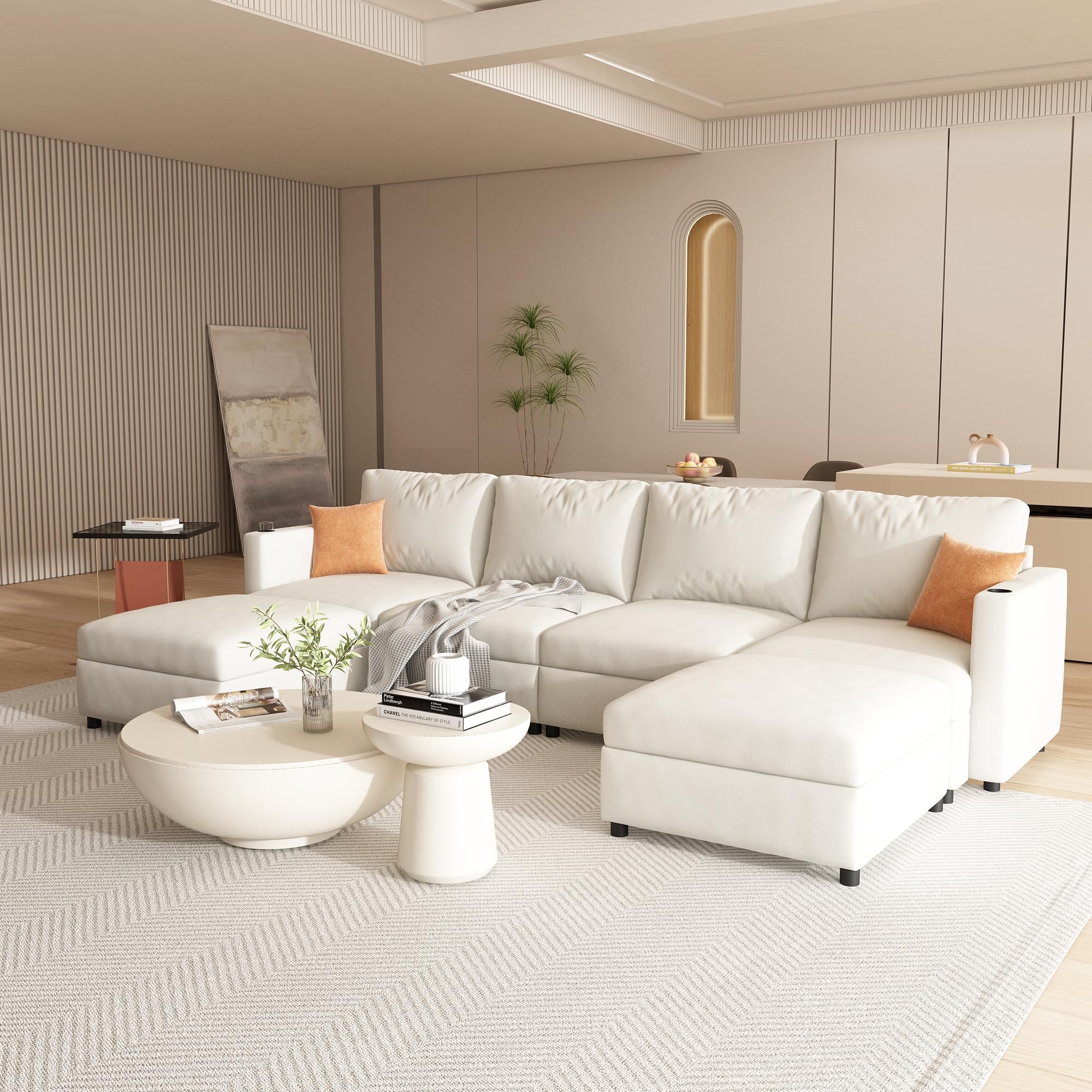 LUMISOL Modern Large Sectional Sofa, U-Shape Modular Sectional Couch with Storage Function, Sofa Bed with Ottoman, 6 Seat Sectionals Chaise for Living Room, Grey