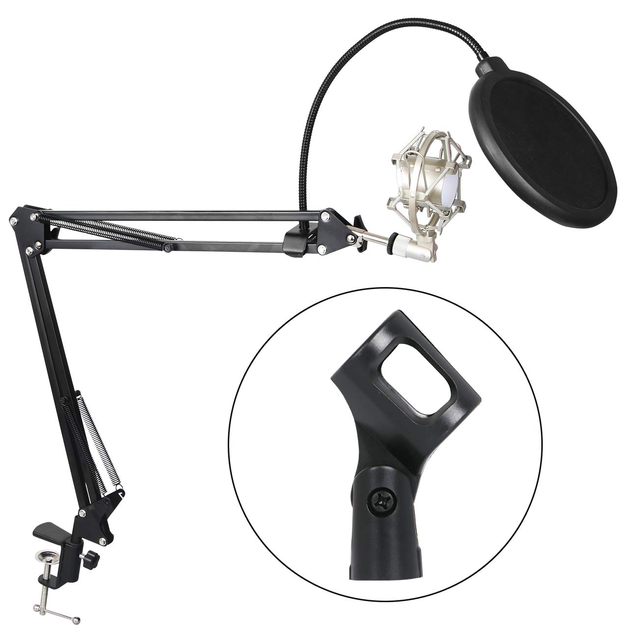 Depusheng NB-35 Microphone Scissor Arm Stand and Table Mounting Clamp & NW Filter Windscreen Shield & Metal Mount Kit