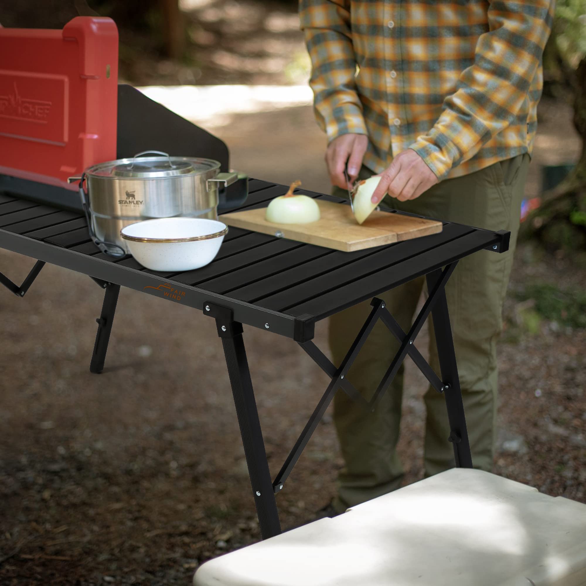FAIR WIND Outdoor Table Folding Portable Lightweight Aluminum Camping Table with Adjustable Legs Large Camp Table with Carry Bag, 4-6 Person