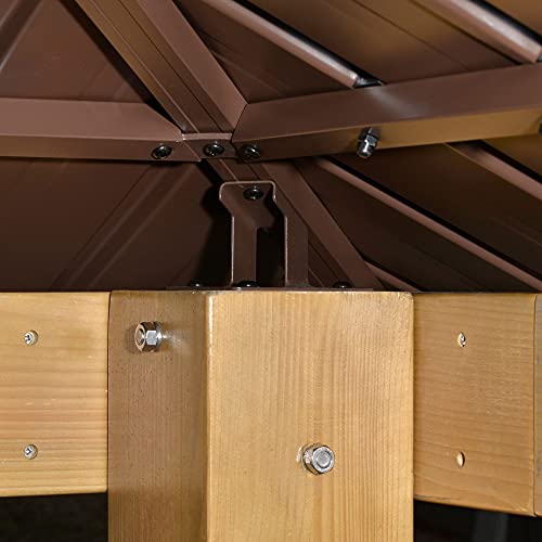 Outsunny 10' x 10' Hardtop Gazebo with Galvanized Steel Double Roof, Wooden Frame, Permanent Pavilion with Ceiling Light Hook, for Garden, Patio, Backyard