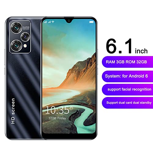 Zunate 6.1 Inch HD Full Screen Dual SIM Unlocked Smartphone, 5MP 8MP Camera RAM 3GB ROM 32GB Screen Facial Recognition Mobile Phone for Android(Black)