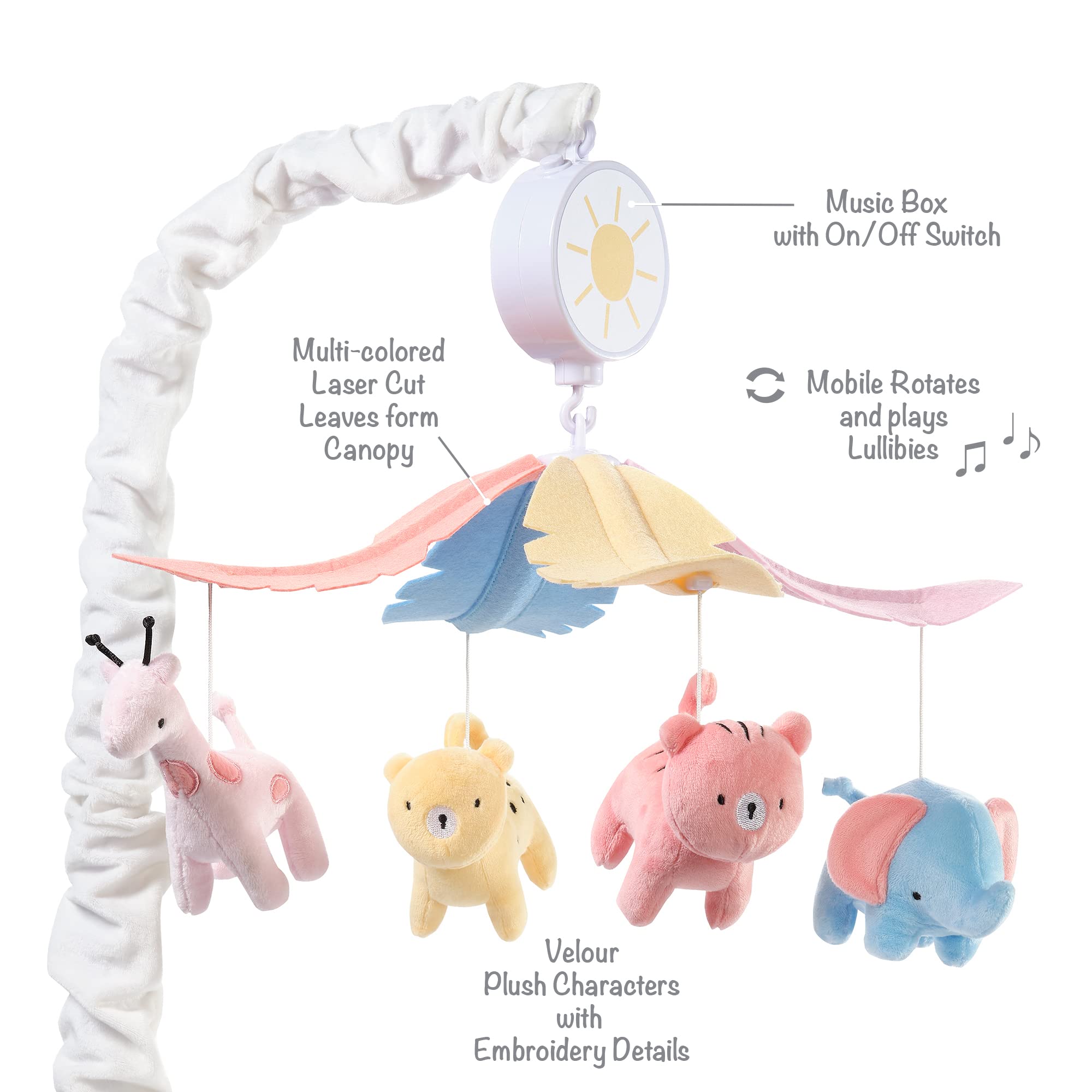 Lambs & Ivy Snuggle Jungle Pastel Safari Musical Baby Crib Mobile Soother Toy
